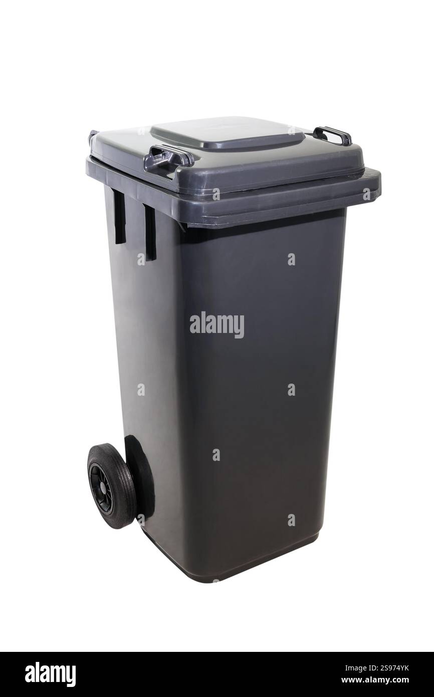 Black Wheelie Bin Isolated on White Background Stock Photo - Alamy