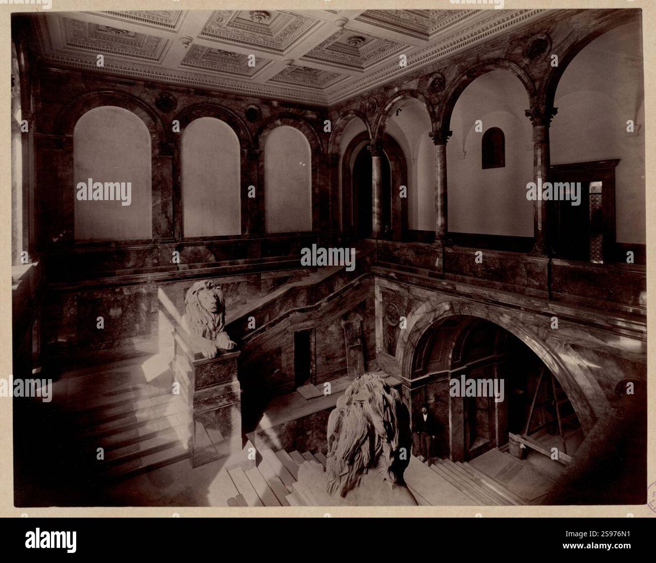 Grand staircase, construction of the McKim Building, by McKim, Mead ...