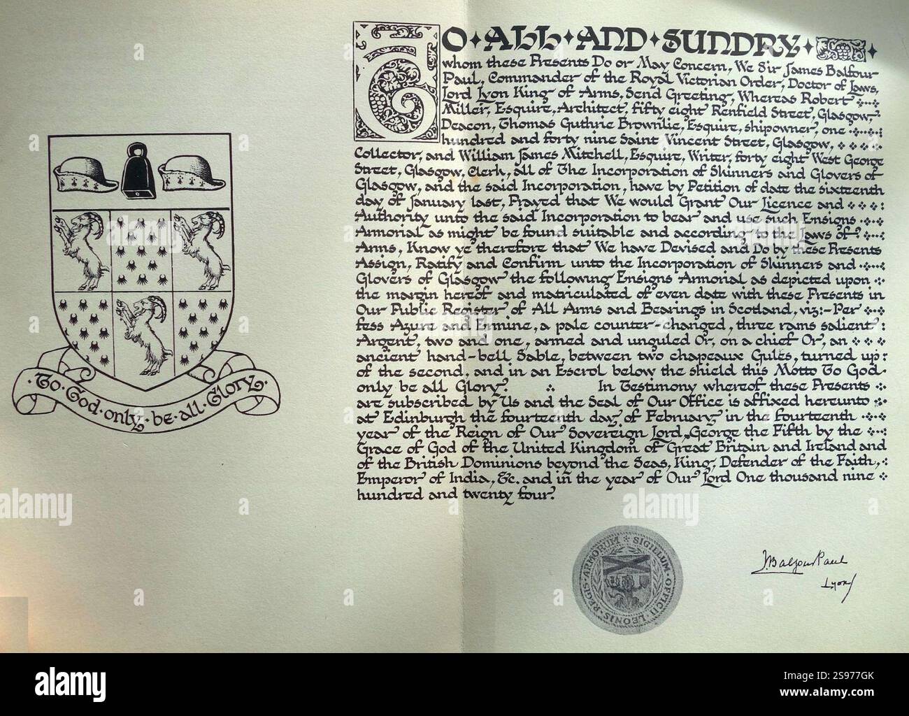 Grant of arms by the Lord Lyon King-of-Arms, 1 Stock Photo - Alamy
