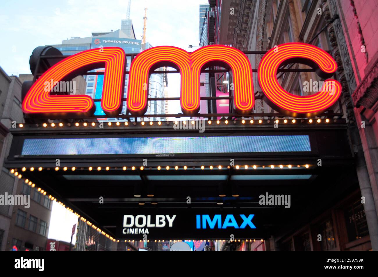 An AMC movie theater is seen on 42nd Street in Manhattan, New York City ...
