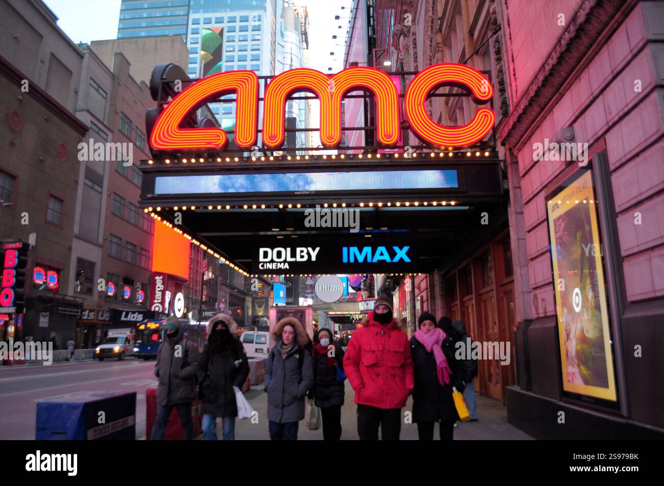 An AMC movie theater is seen on 42nd Street in Manhattan, New York City ...