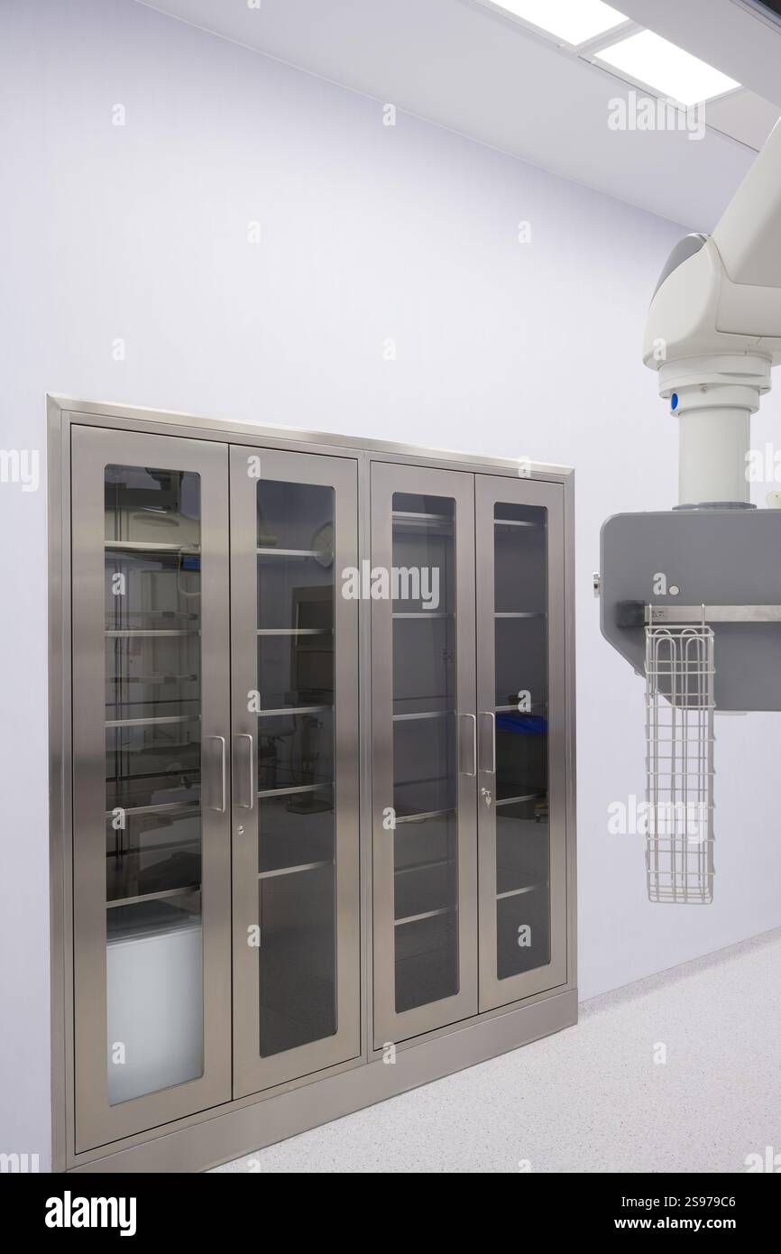 Modern Stainless Steel Cabinet with Glass Doors in operating room Stock ...