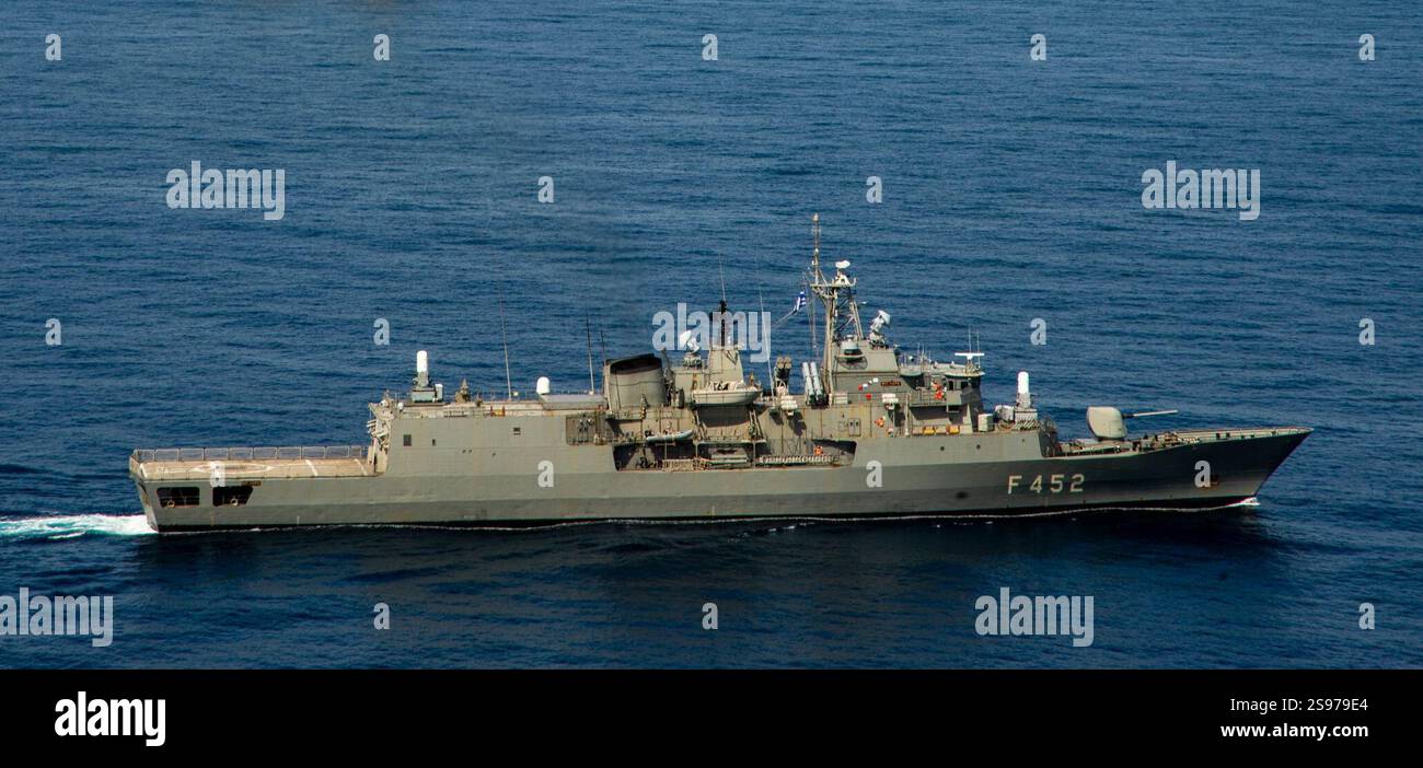 Greek frigate Hydra (F-452) underway the Ionian Sea on 17 March 2022 ...