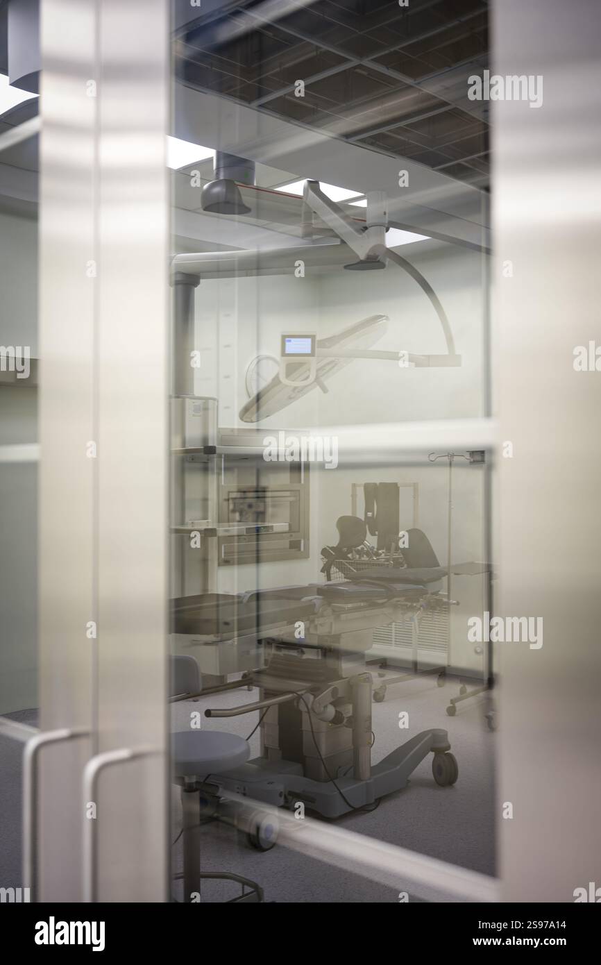Modern Stainless Steel Cabinet with Glass Doors in operating room Stock ...