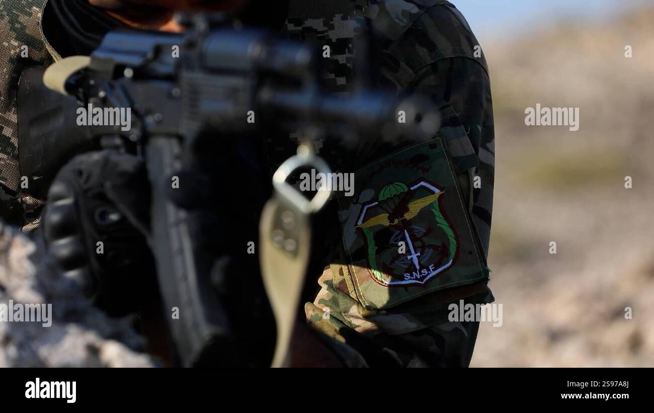 January 24, 2025, Persian Gulf, Iran: A soldier firing a weapon during ...