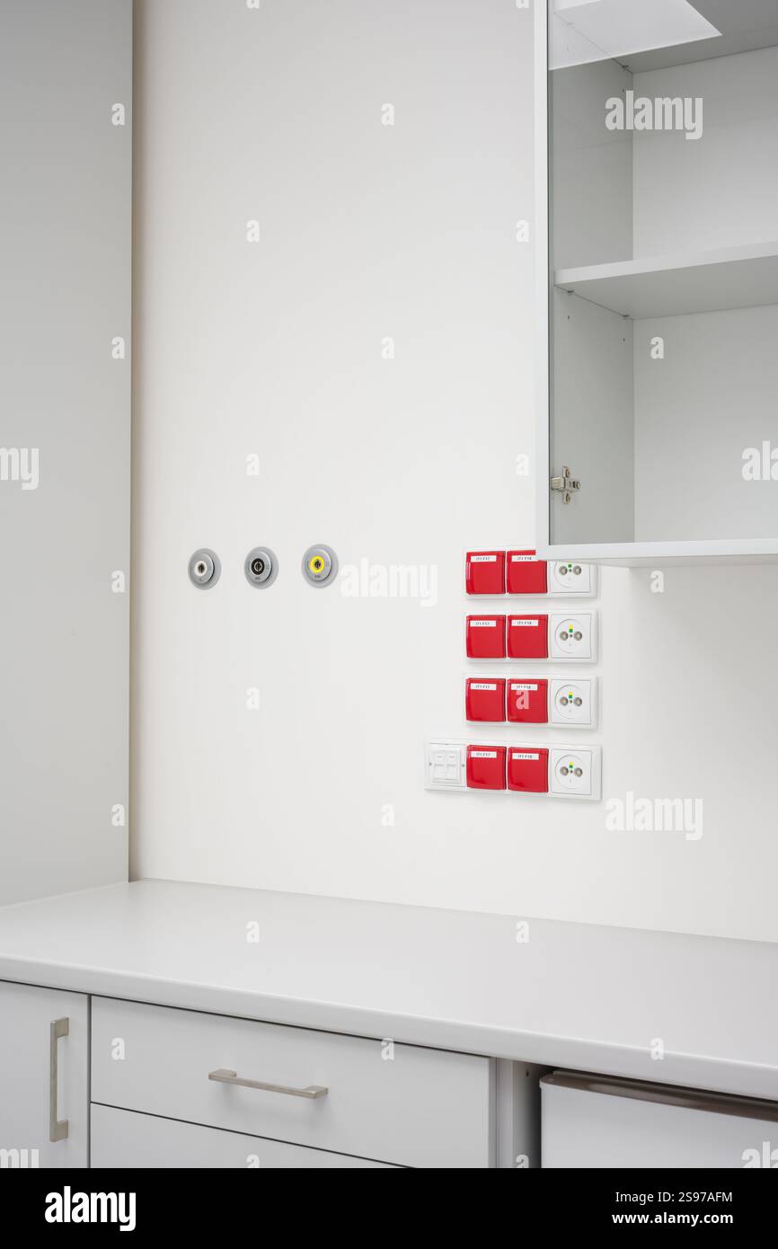 Medical Gas Outlets, Alarm Buttons and Electrical Outlets in a Modern ...