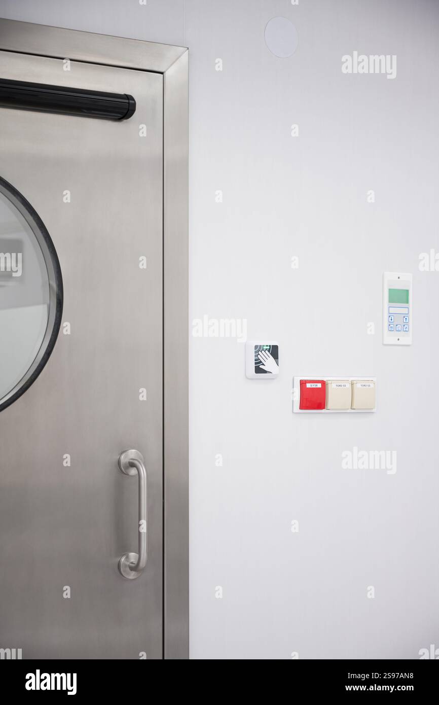 Modern touchless automatic door openers and door details Stock Photo ...