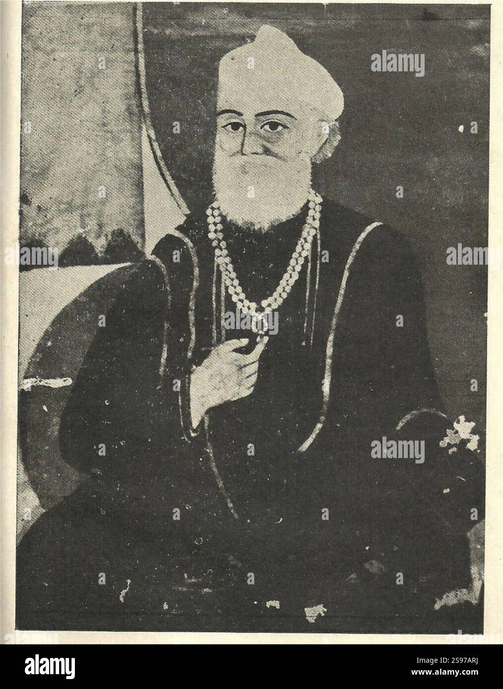 Grey-scale scan of a painting of a Hindu official or courtier (possibly ...