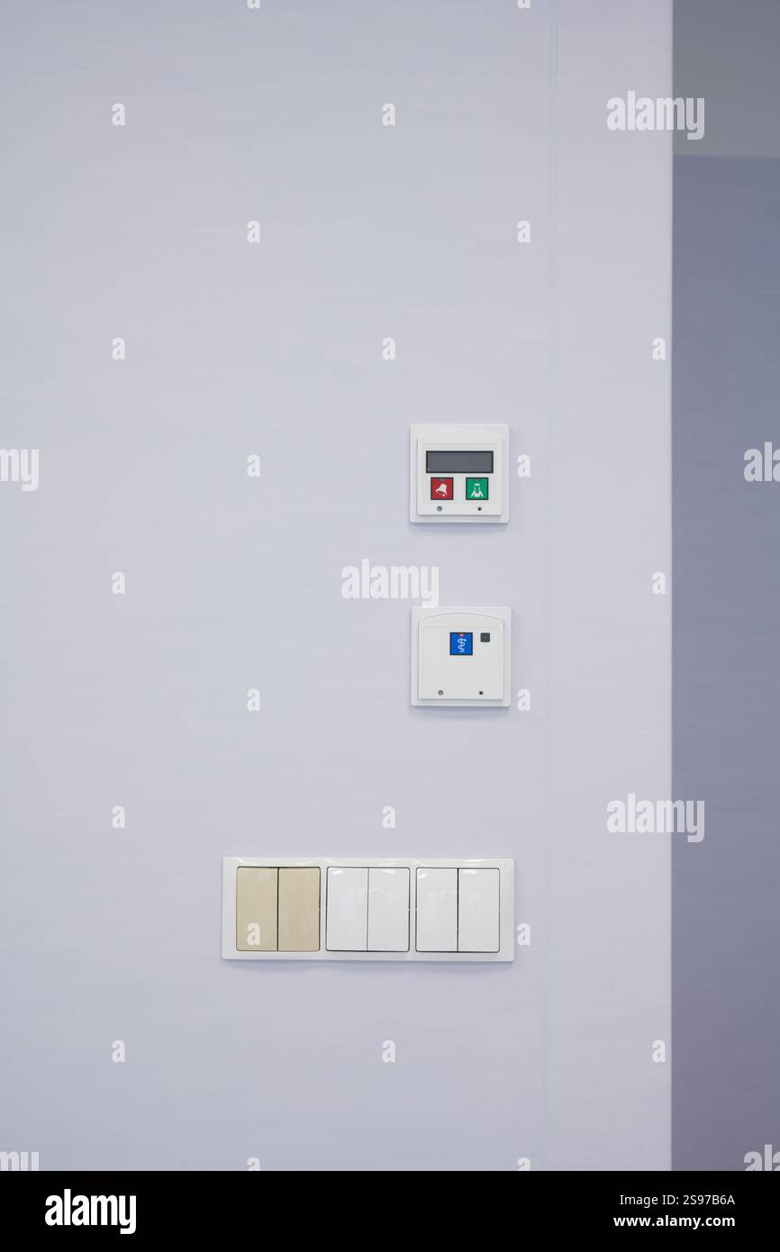 Modern Control Panels and Electrical Outlets on a hospital Wall Stock ...