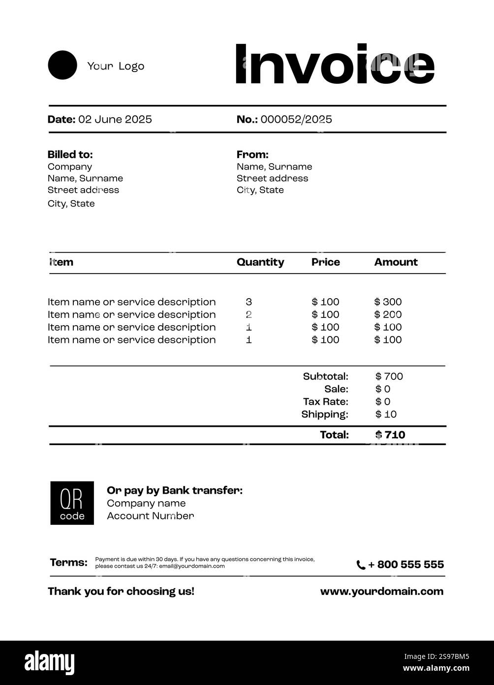 Invoice template American paper format Stock Vector Image & Art - Alamy