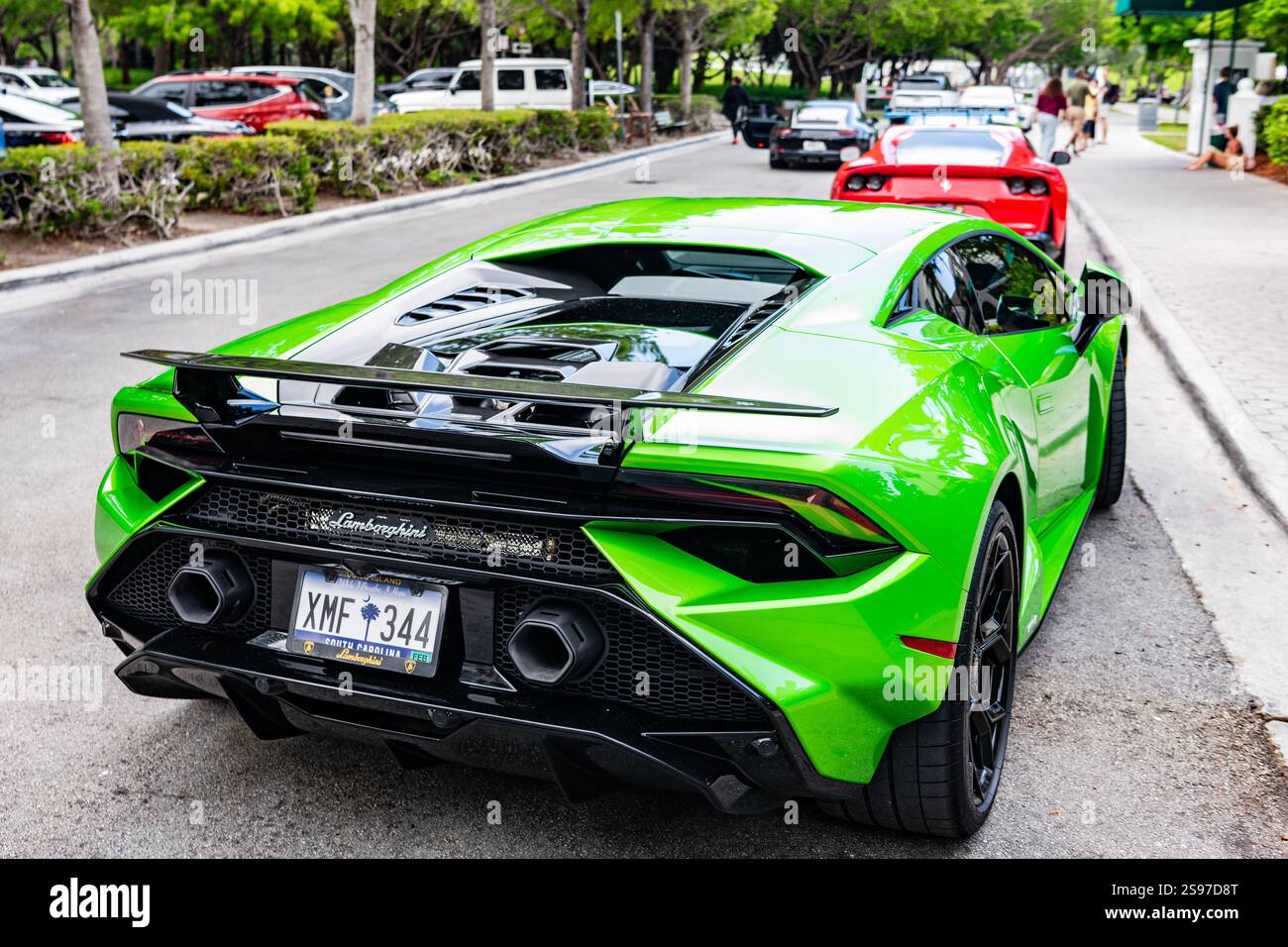 Miami Beach, Florida USA - June 9, 2024: 2023 Lamborghini Huracan Tecnica green at miami beach ...
