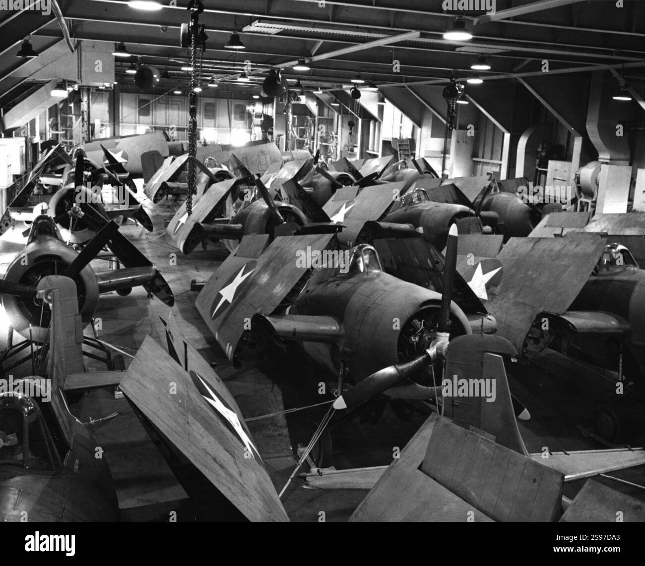 Grumman F4F-4 Wildcat on the hanger deck of USS Charger (ACV-30), 2 ...
