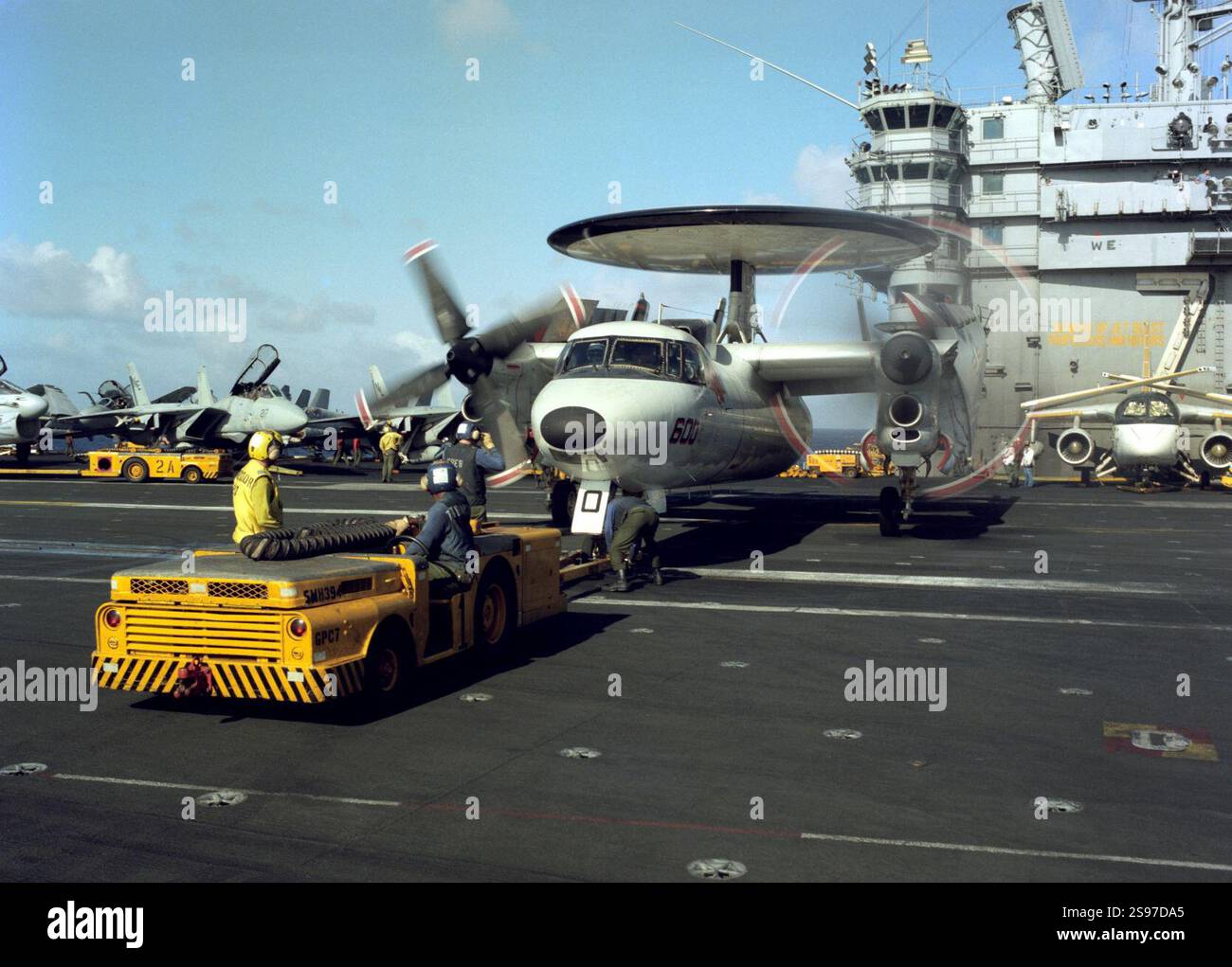 Grumman E-2C Hawkeye of VAW-114 on the flight deck of USS Carl Vinson ...