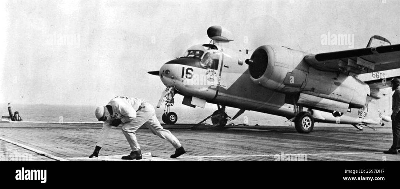 Grumman S2F-1 Tracker of VS-31 is launched from USS Wasp (CVS-18), in ...