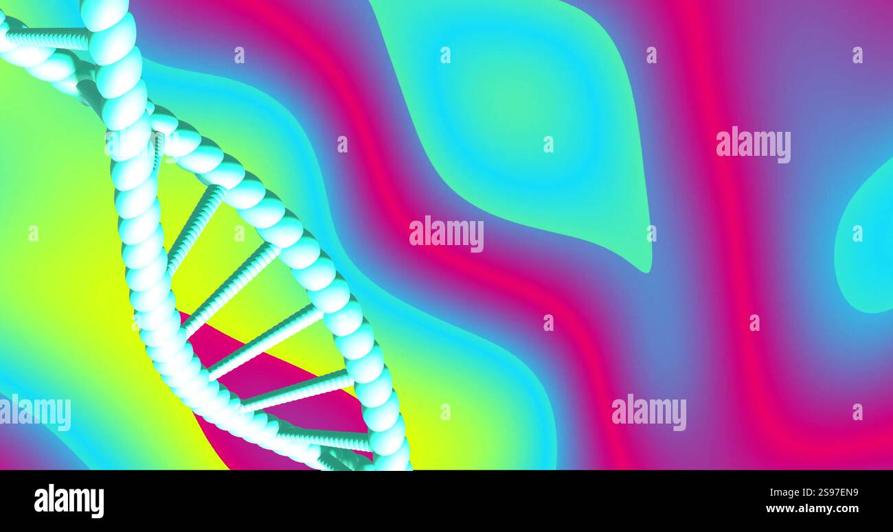 DNA strand image over vibrant, colorful abstract background. Genetics ...