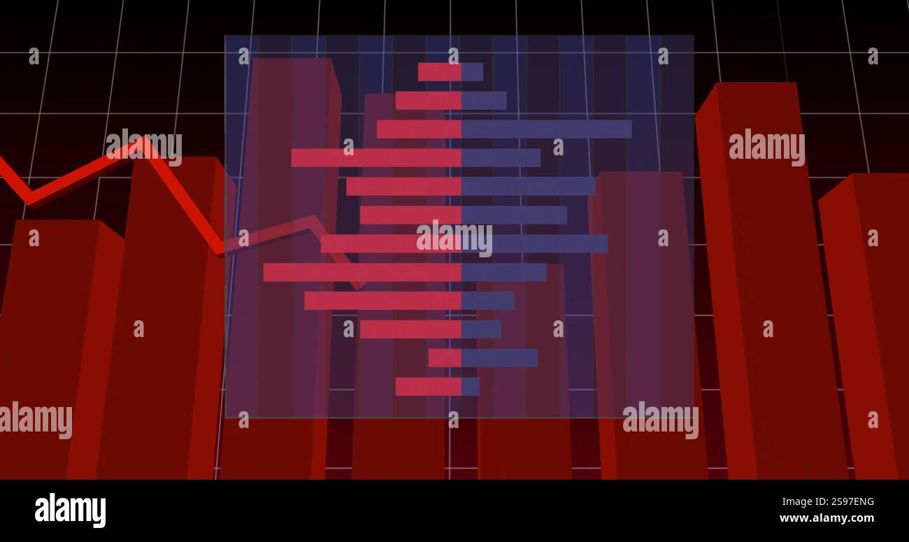 Red bar chart and fluctuating line graph image over grid background Stock Photo - Alamy