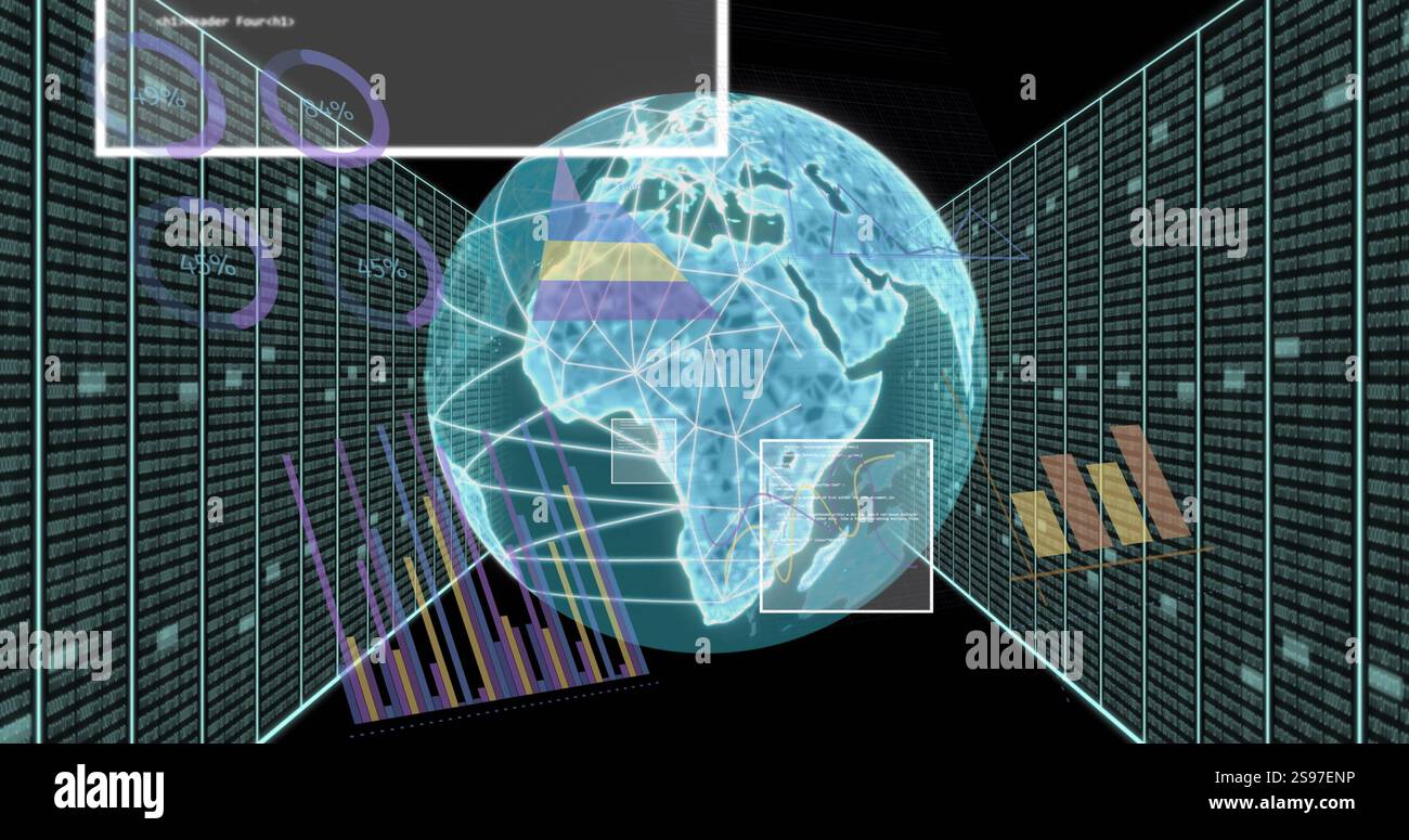 Global data analytics image over digital Earth with charts and graphs ...