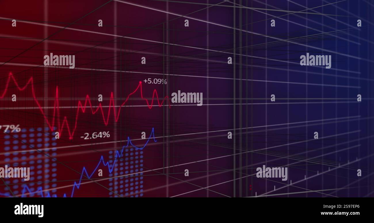 Financial data and stock market trends image over grid background Stock ...