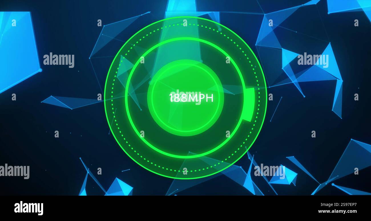 Speedometer showing 188 mph with geometric shapes image in background ...
