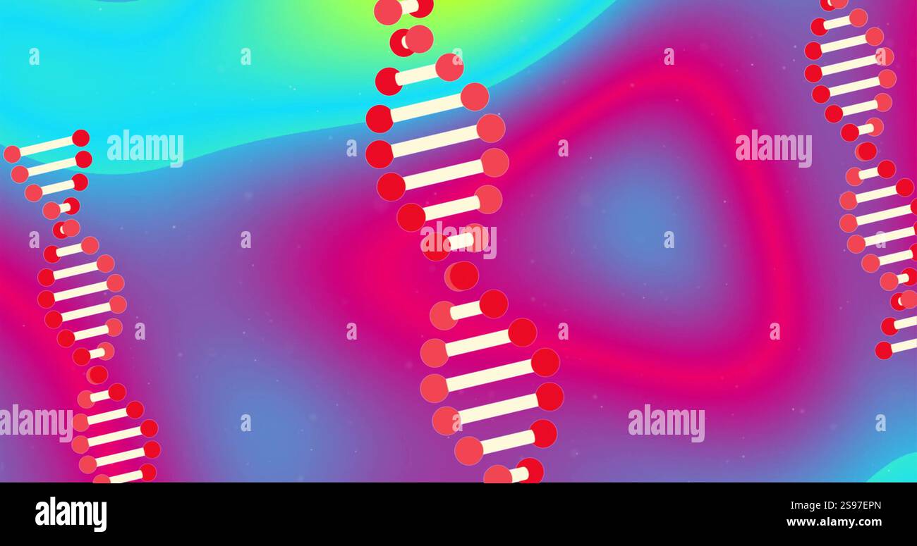 DNA strand image over vibrant, colorful abstract background Stock Photo ...