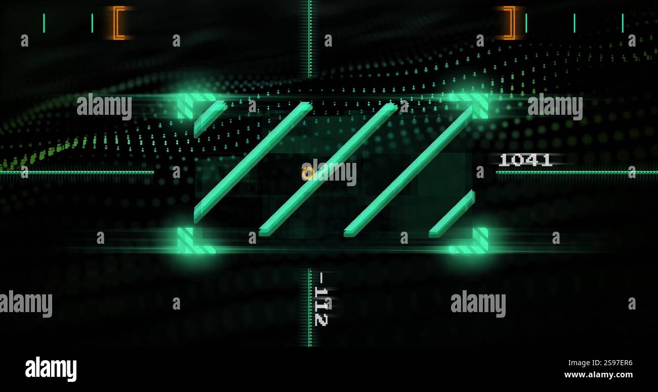 Green digital bars and numbers image over dark background with dotted ...