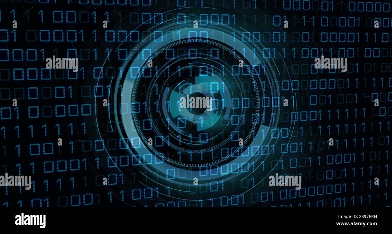 Digital binary code and futuristic circular interface, data processing image Stock Photo - Alamy