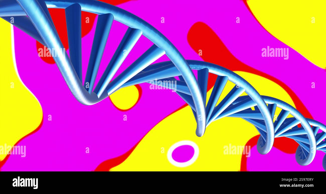 DNA strand image over colorful abstract background with pink, yellow ...