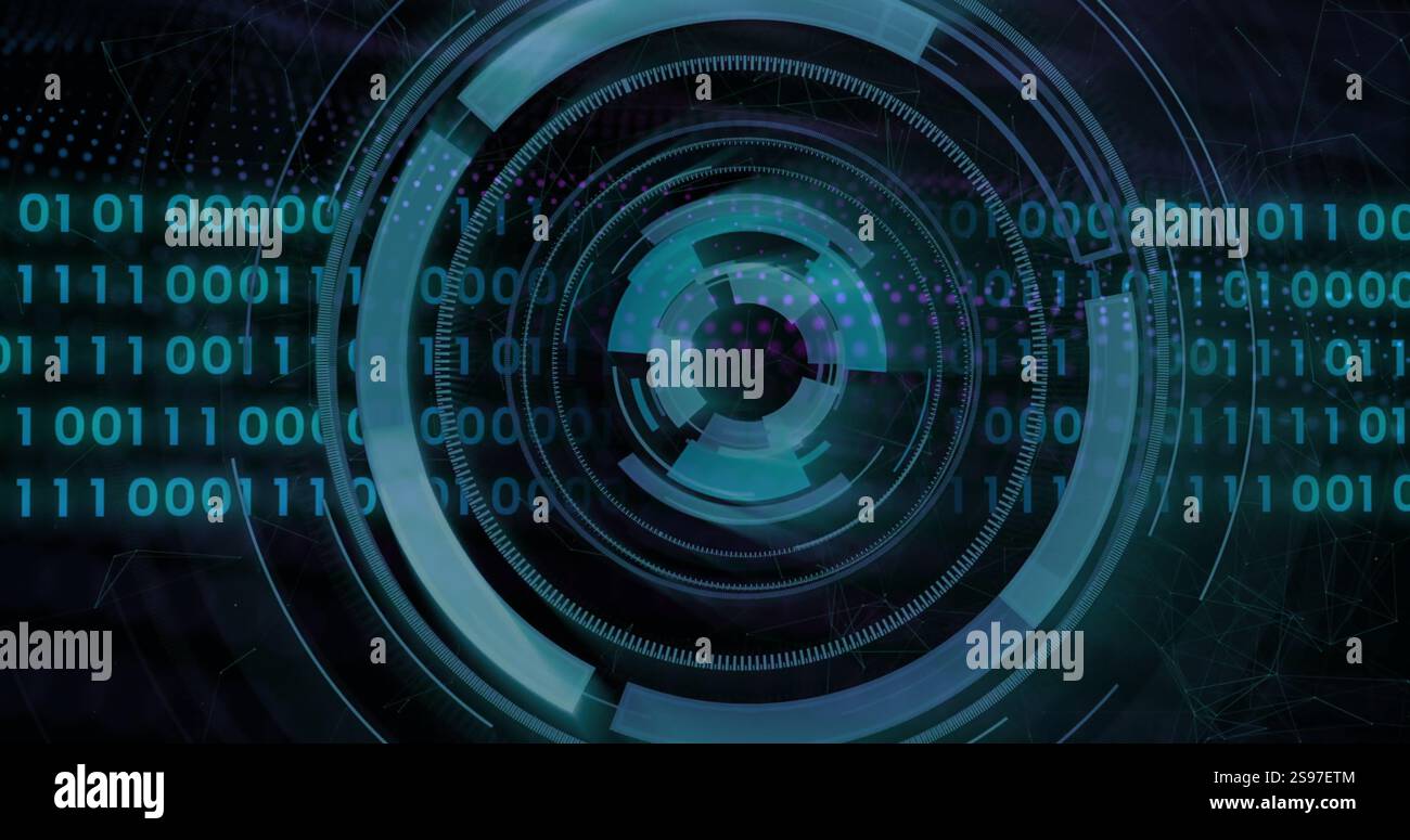 Rotating digital interface with binary code, futuristic technology ...