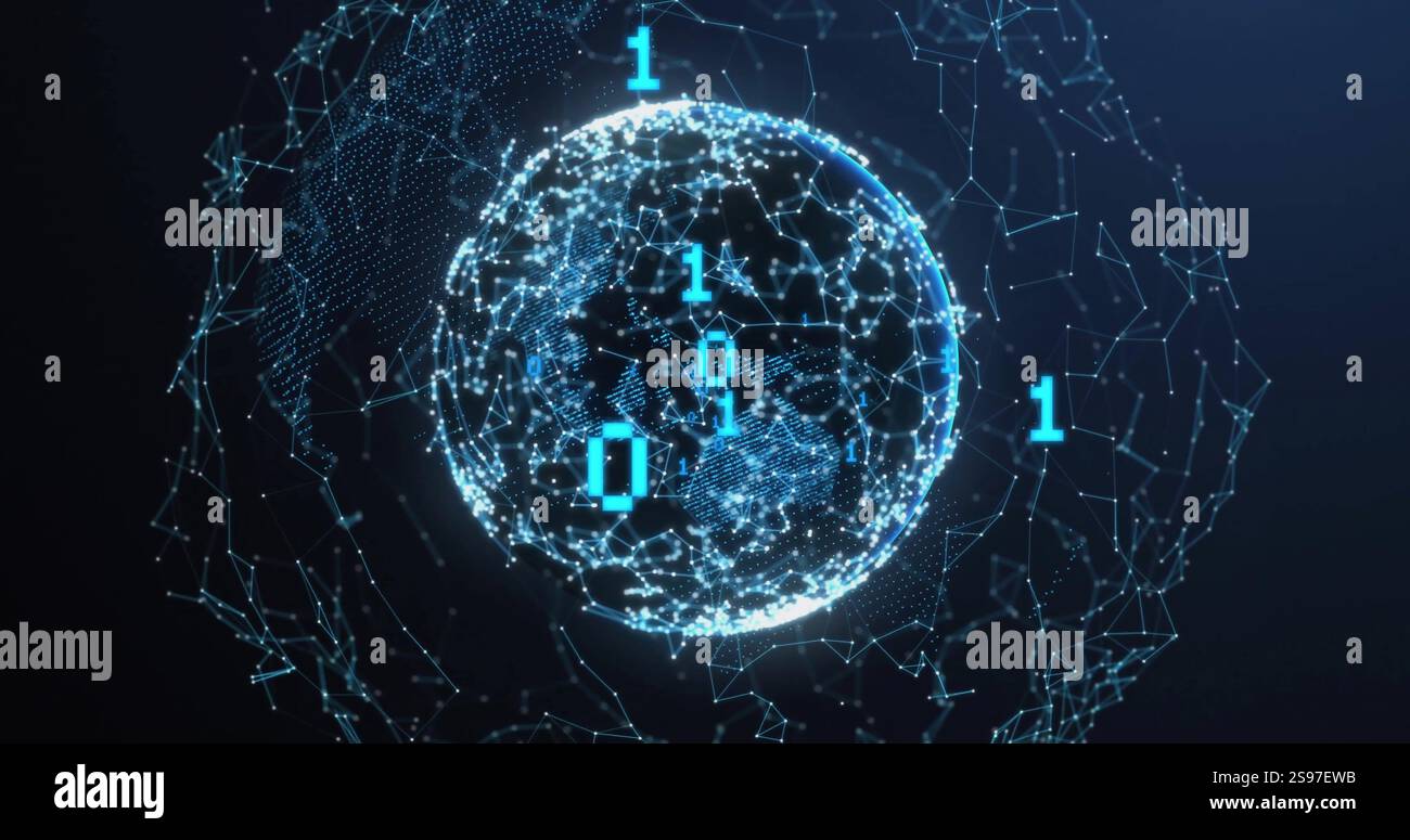 Digital globe with binary code and network connections image Stock ...