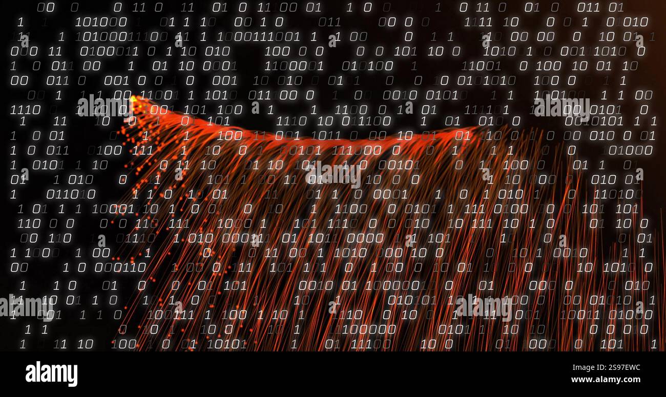 Binary code image over fiber optic cables on dark background Stock ...