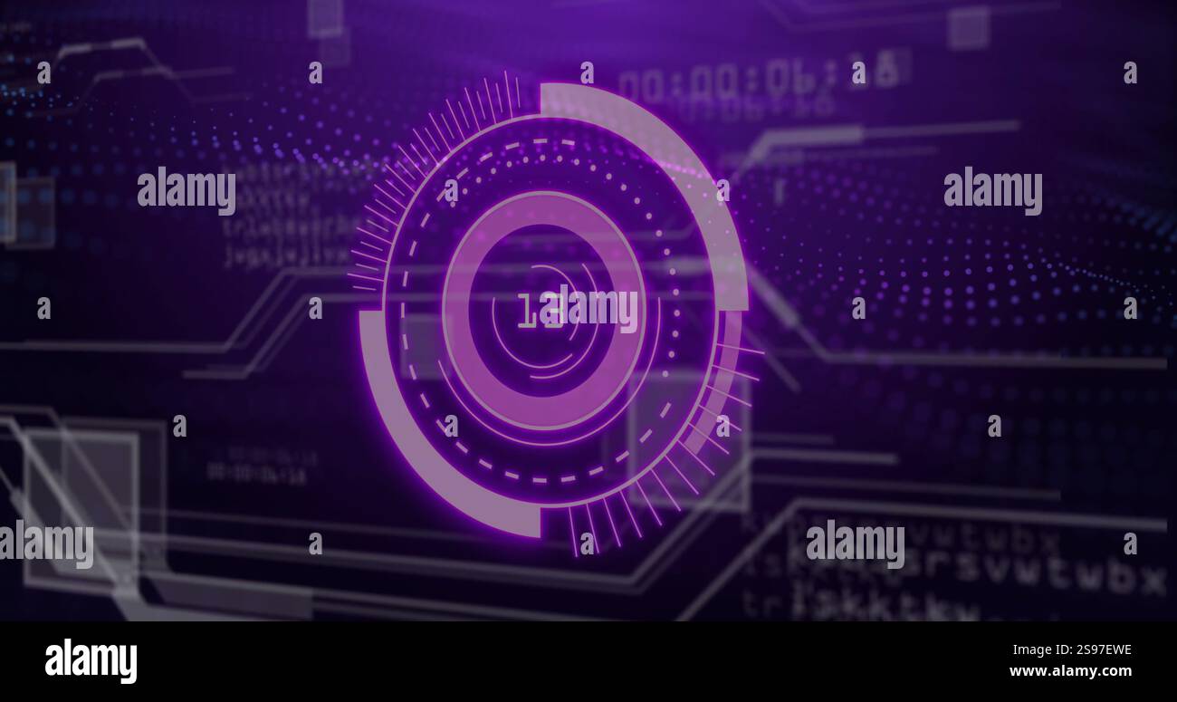 Digital countdown image over futuristic purple interface with circuit patterns Stock Photo - Alamy