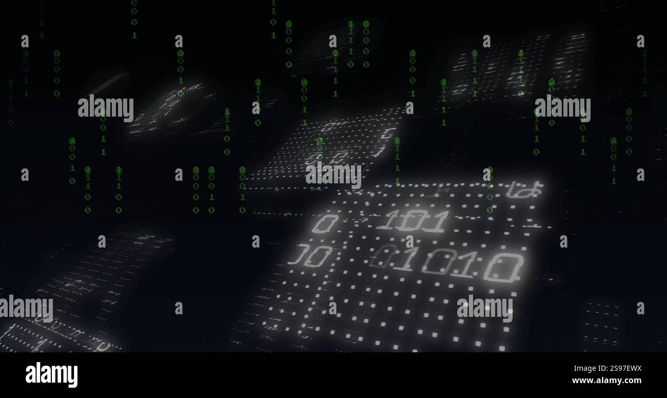 Binary Code Image Over Dark Background With Floating Numbers Technology Digital Data Coding