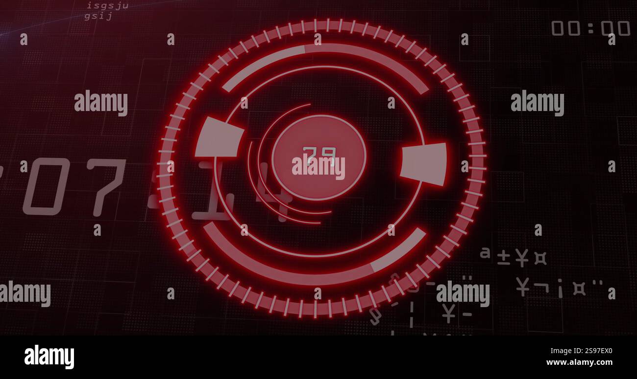 Red circular progress bar image with numbers and data processing in background Stock Photo - Alamy