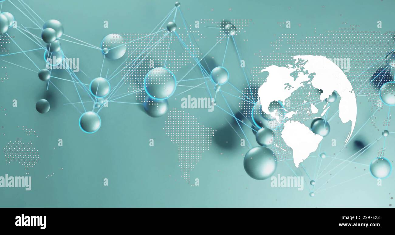 Global network connections and data points image over world map ...