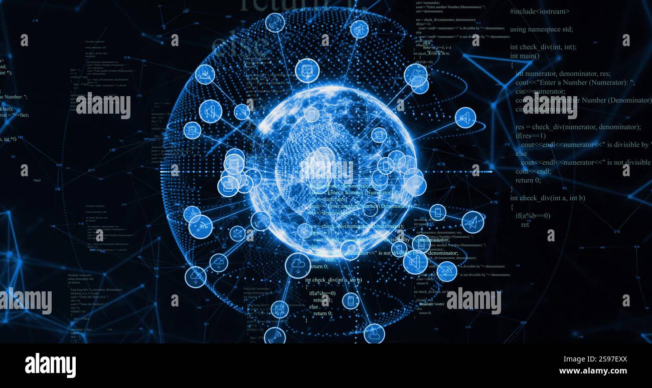 Global network connections and data processing image over digital globe Stock Photo - Alamy