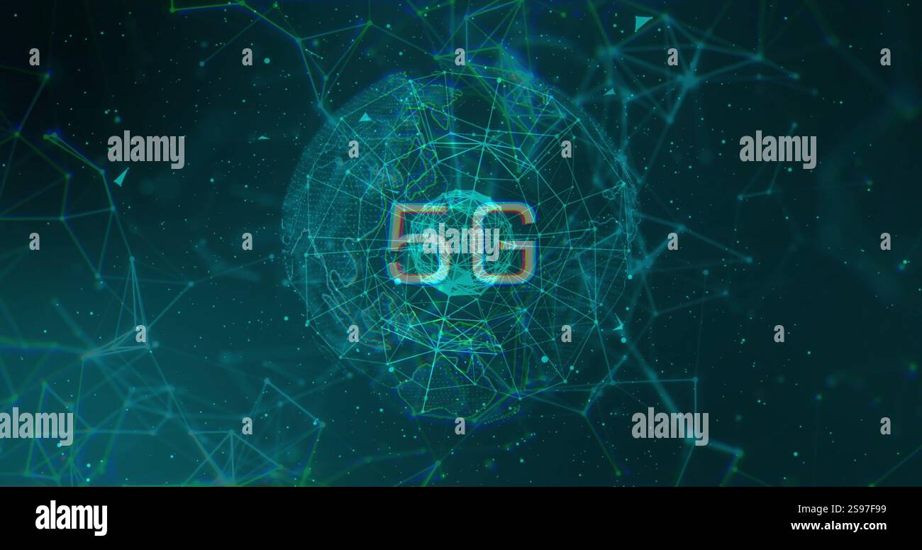 Image of globe over 5g text and shapes Stock Photo - Alamy