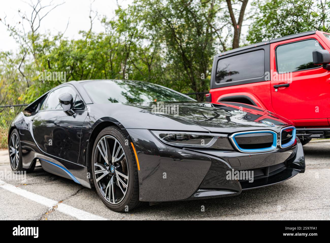 Chicago, Illinois - September 29, 2024: BMW i8 Giga world black color. BMW i8 Giga world parked ...