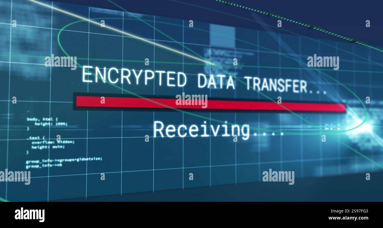 Image of digital data processing over encrypted data transfer text on black background Stock ...