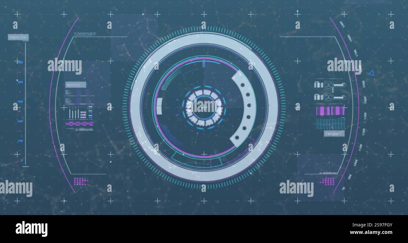 Image of scope scanning over data processing Stock Photo - Alamy