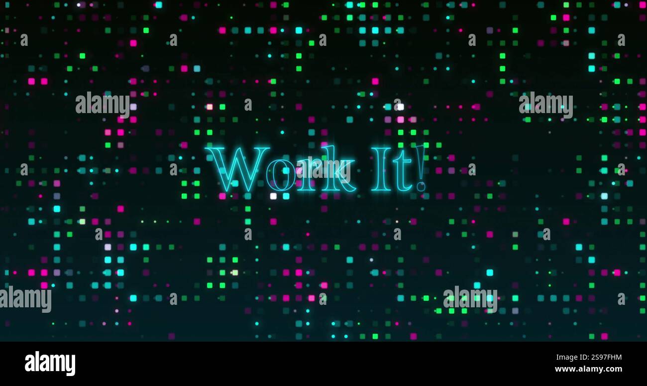 Image of work it text over colourful spots on black background Stock ...