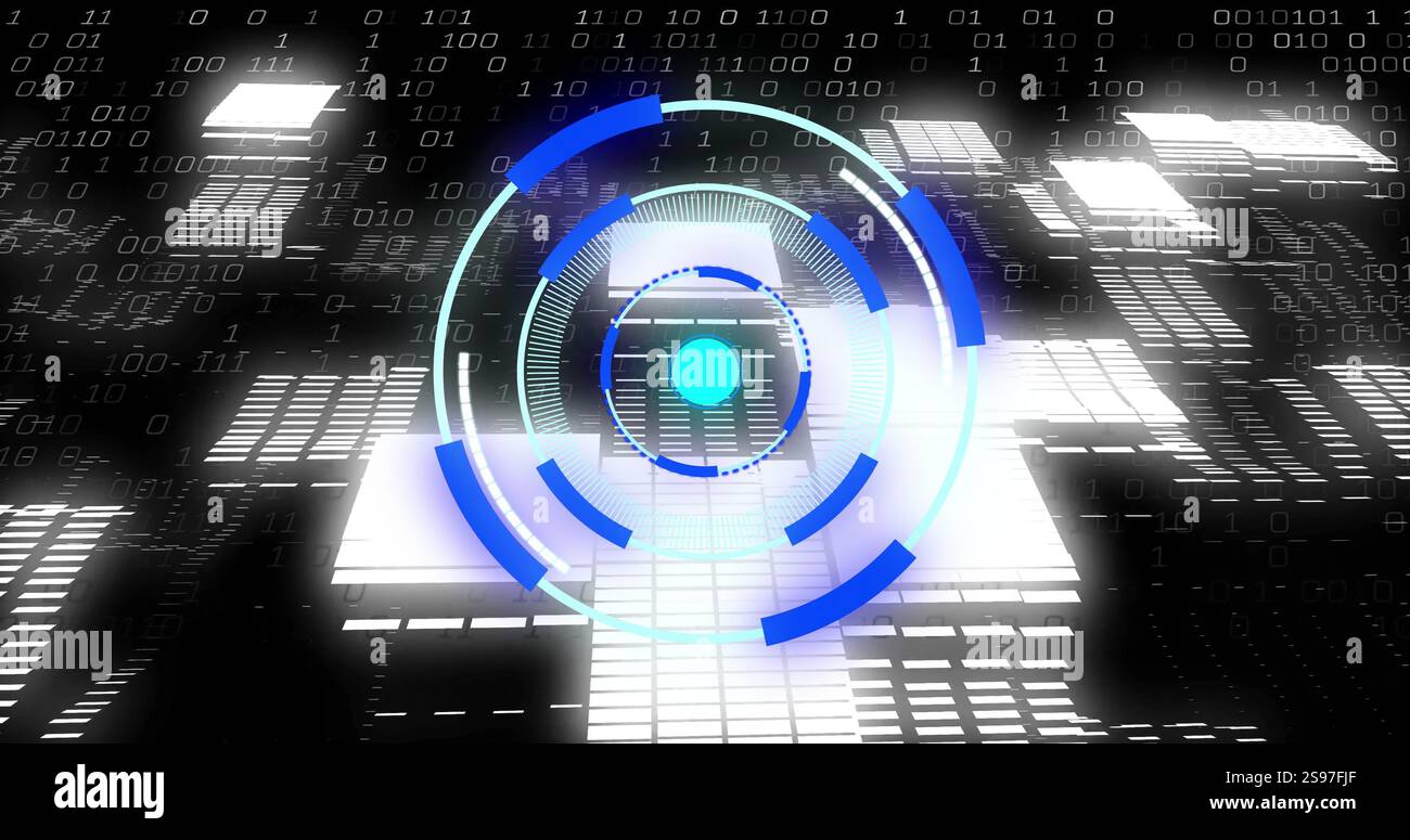 Image Of Binary Coding Digital Data Processing Over Scope Scanning On