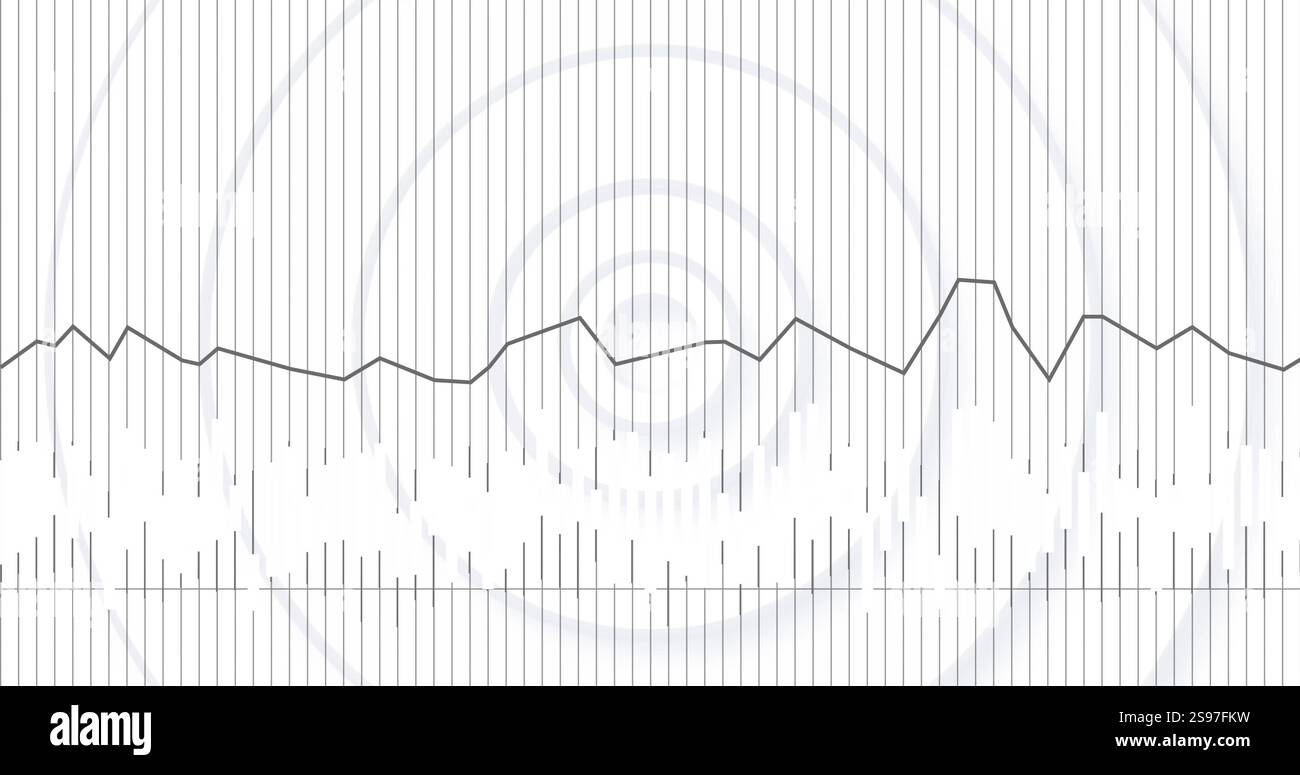 Sound wave and frequency lines image over concentric circles background ...