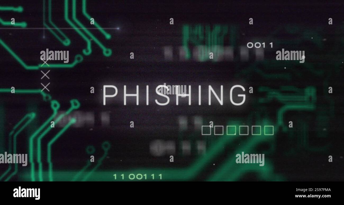 Phishing text image over digital circuit board and binary code background Stock Photo - Alamy
