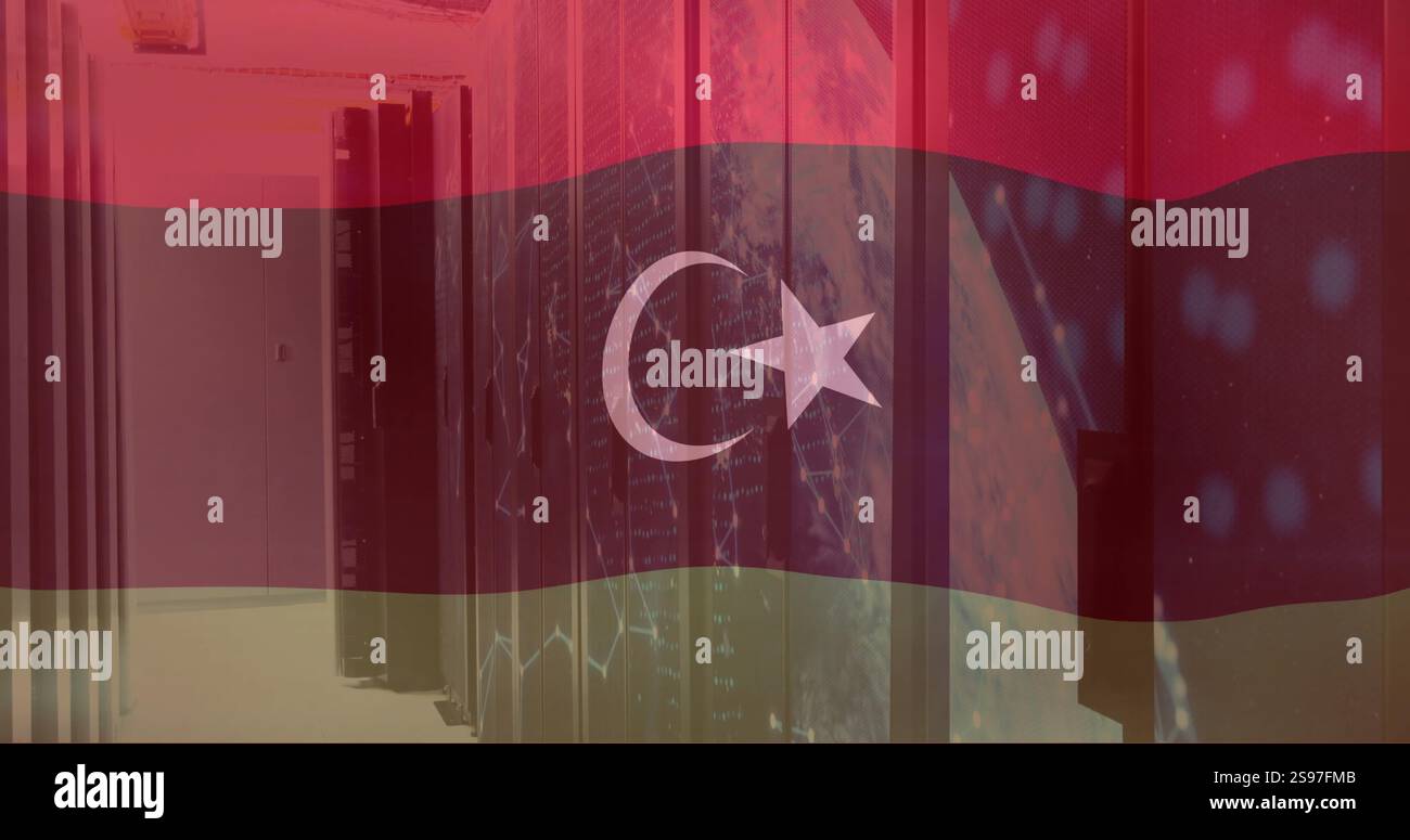 Image of flag of libya and digital data processing over computer ...
