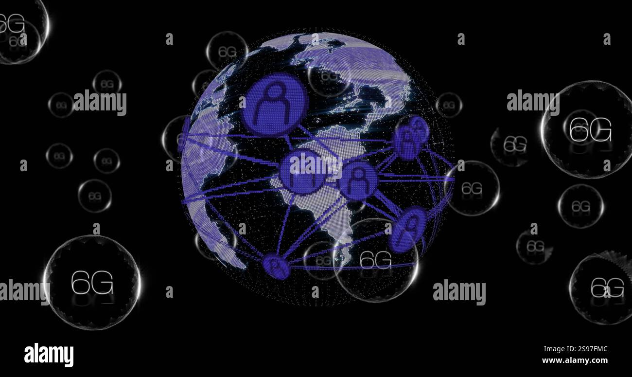 Global network connections and 6G technology over rotating Earth image ...