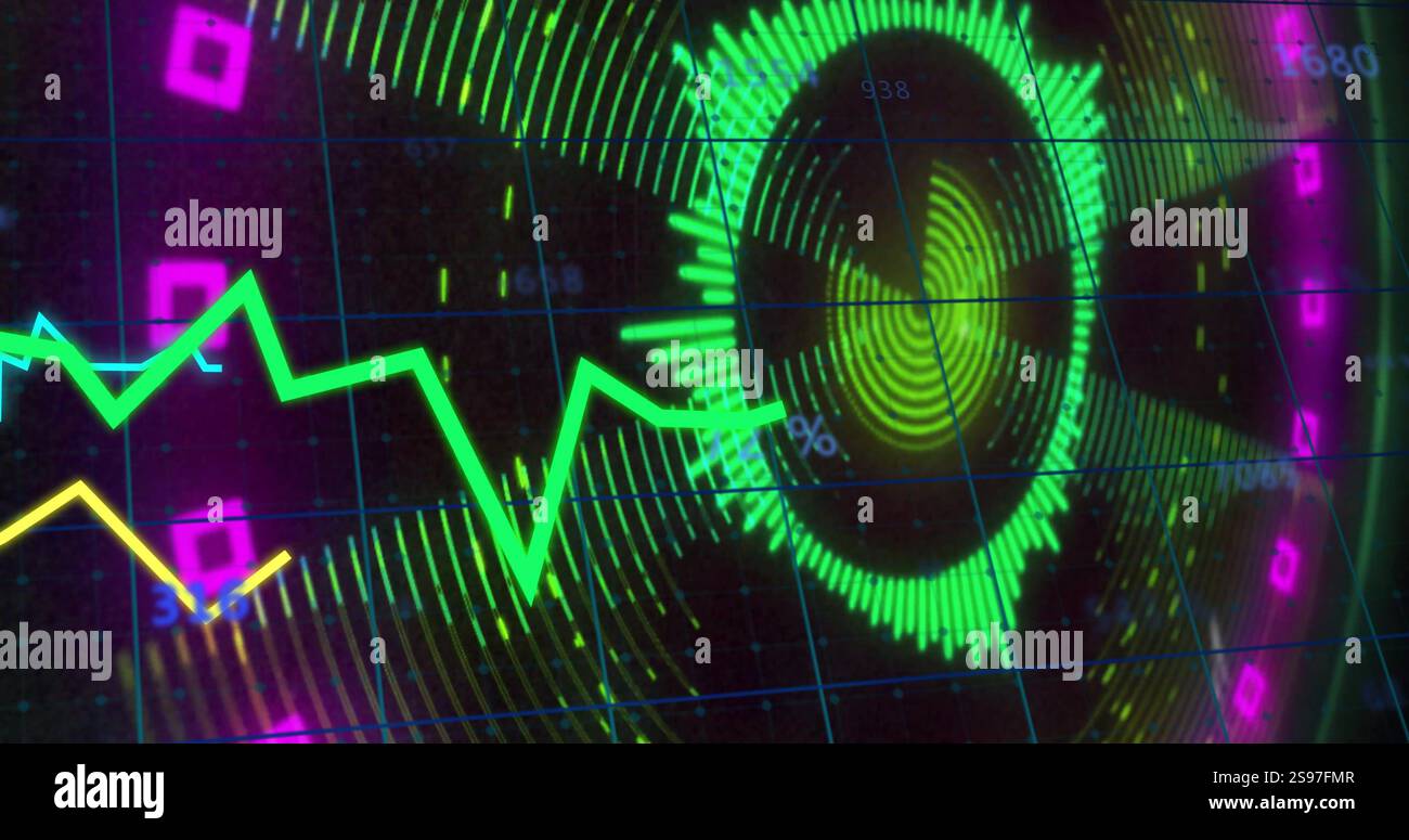 Financial data and stock market analysis image over colorful graphs and ...