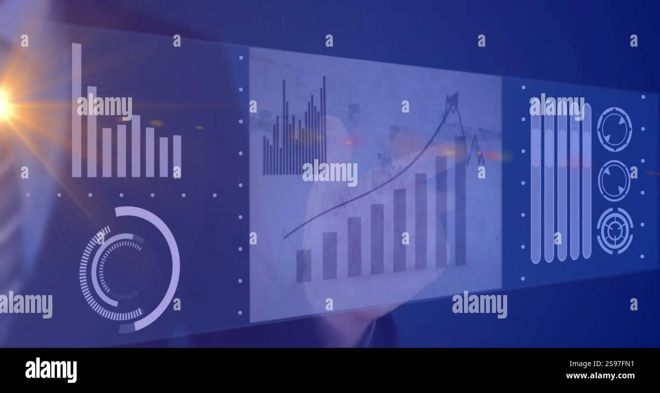 Analyzing financial charts and graphs, business data processing image ...