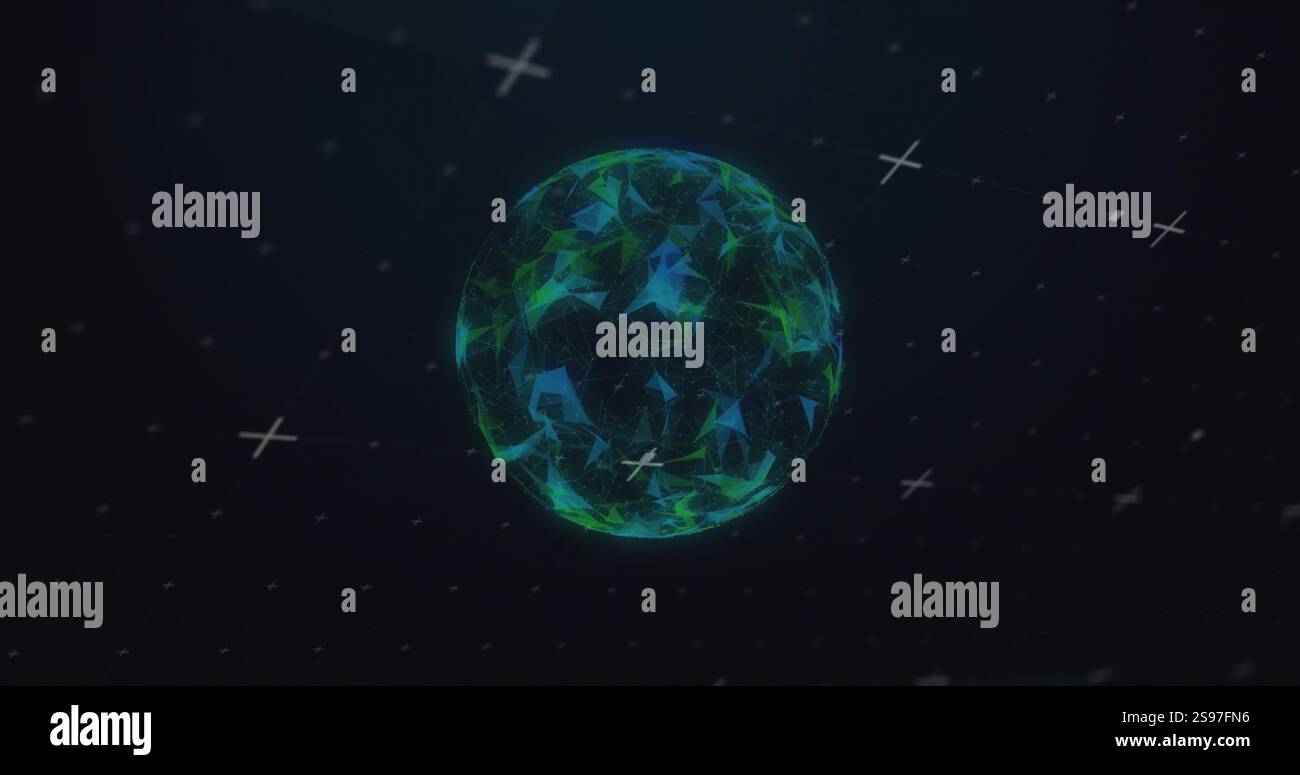 Image of globe of shapes over black background Stock Photo - Alamy