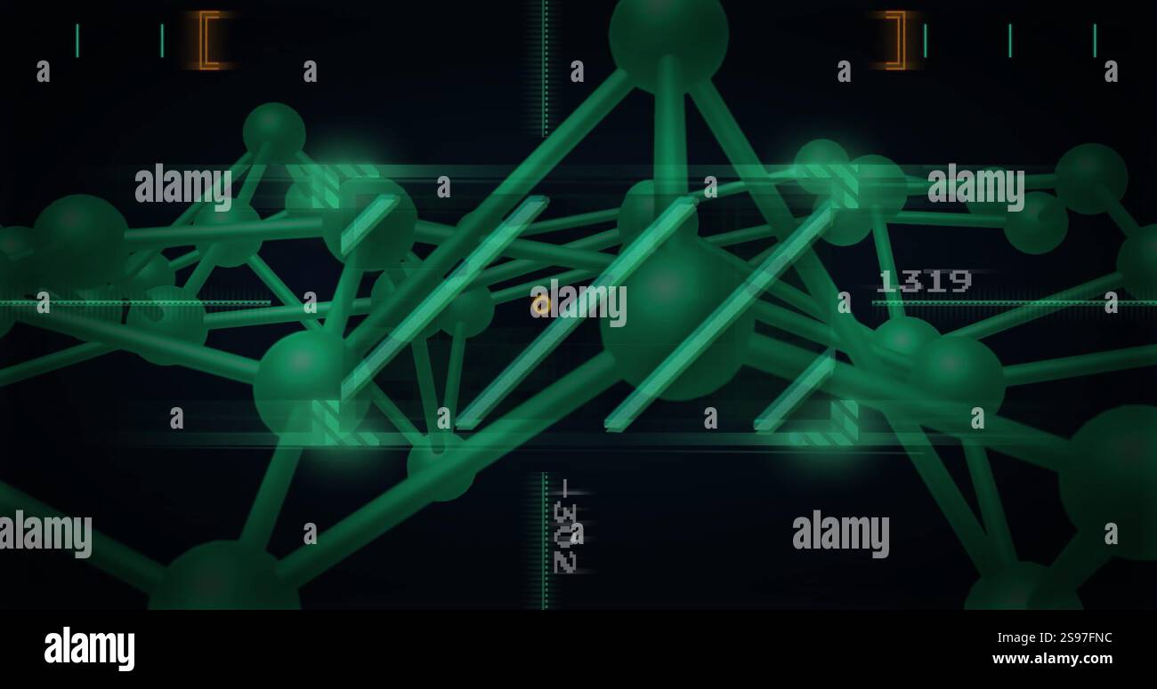 Image of digital data processing and dna strand over black background ...
