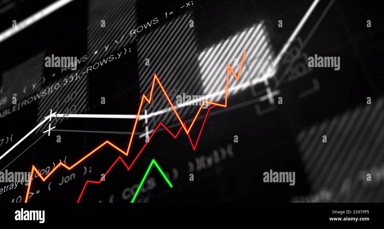 Financial data graphs and coding image over black background Stock ...